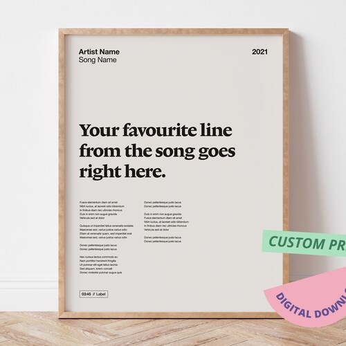 Personalised Song Lyric Print Poster Wall Art | Etsy UK