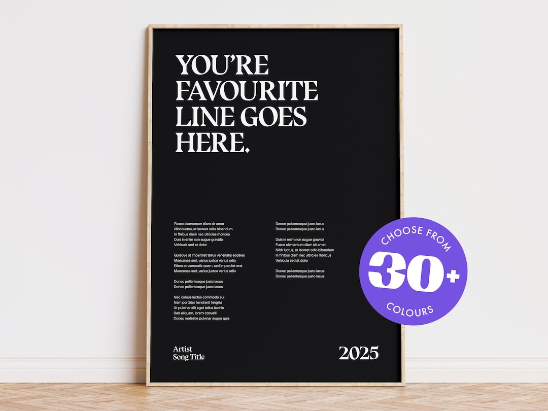 Custom Song Lyrics Wall Art, Personalized Lyric Print Digital Download ...