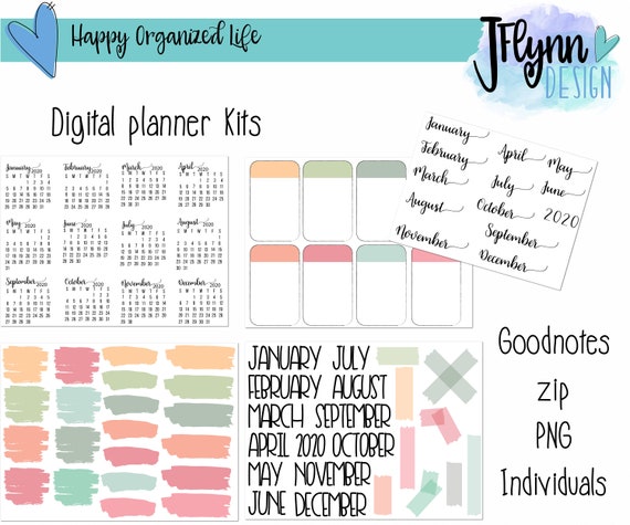 2020 mini calendar digital planner stickers Goodnotes | Etsy