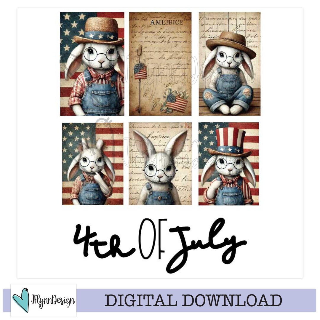 PNG Printable-patriotic Rabbit, Sublimation, Decoupage, Junk Journal ...