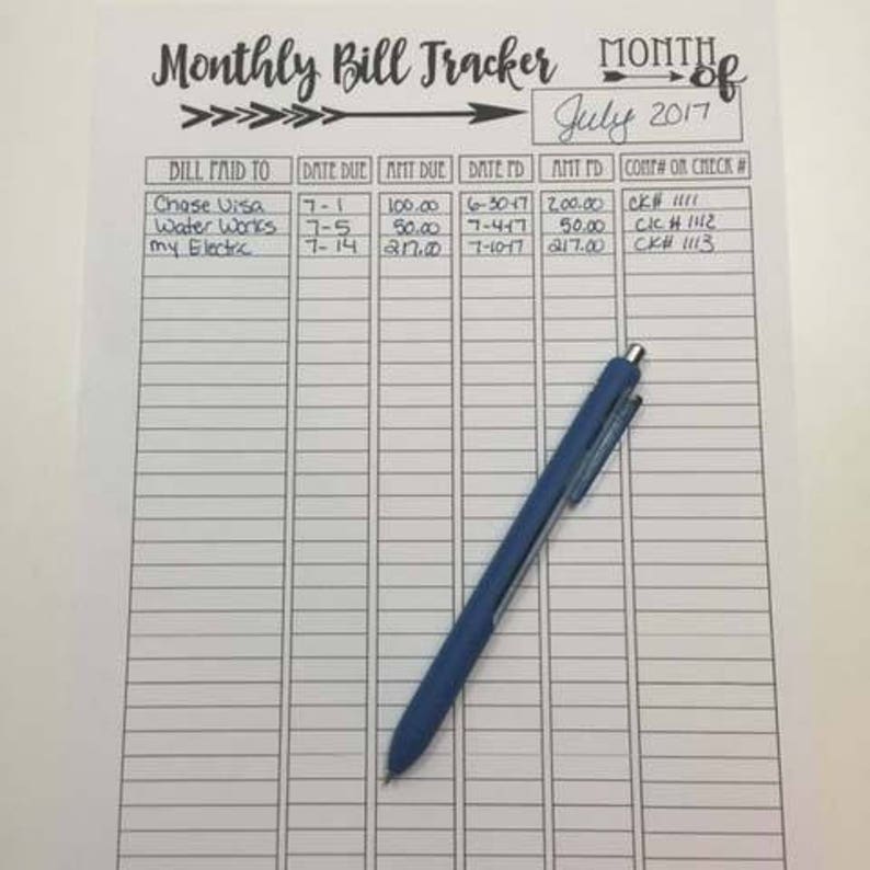 Monthly Bill Tracker PDF Printable, Instant Download, Digital Download ...