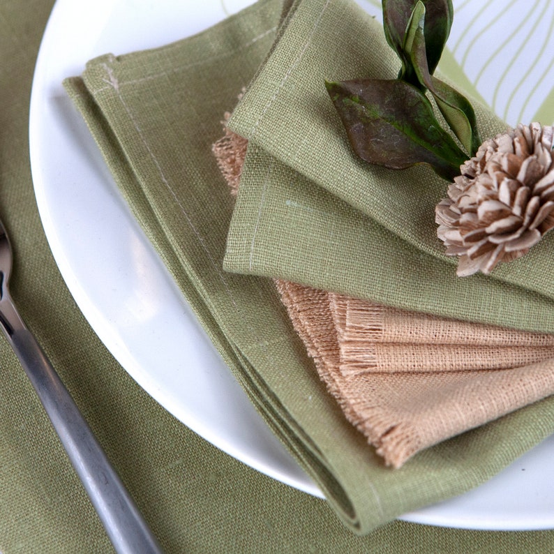 Linen Napkins, Linen Napkins Set, Green Linen Napkins, Cocktail Napkins ...