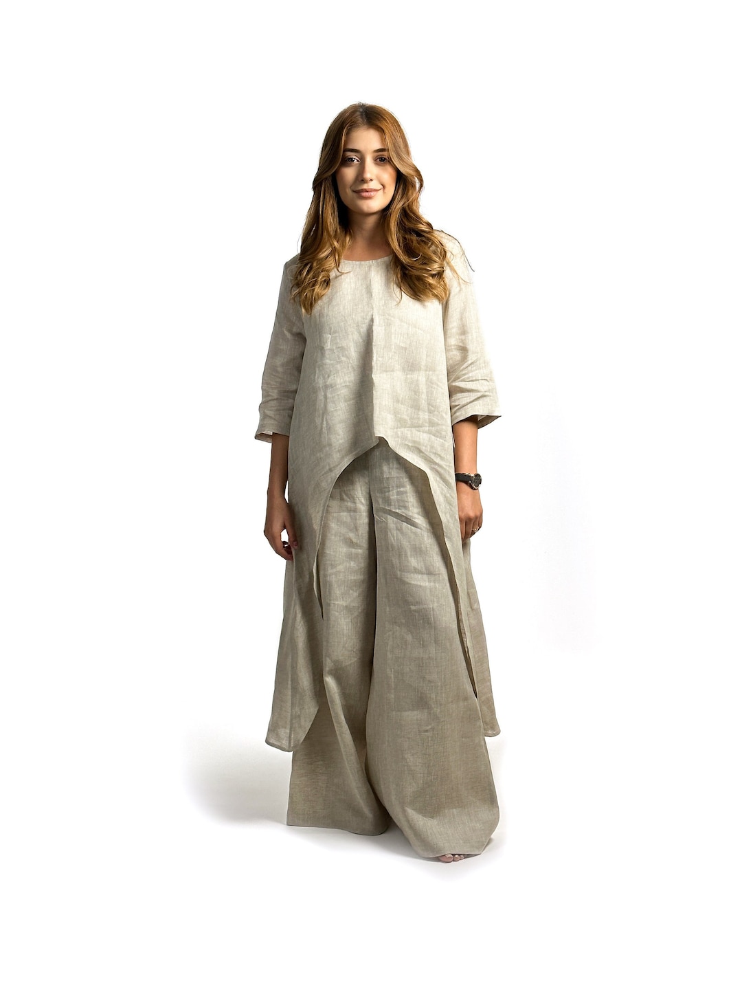 Linen Set Womens Clothing in Various Colors, Elastic Waist Wide Leg ...
