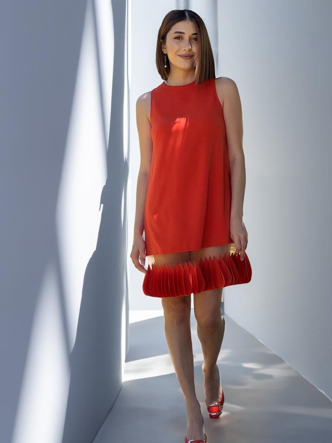 Custom Round Neckline Dress With Teardrop Hem on Tulle, Evening Dress ...