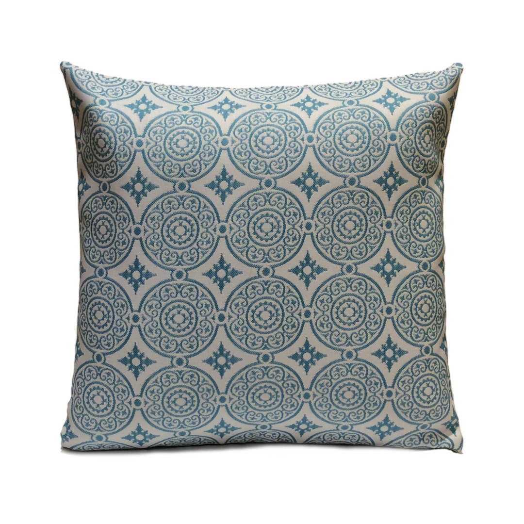White and Turquoise Blue Pillow, Throw Pillow Cover, Decorative Pillow ...