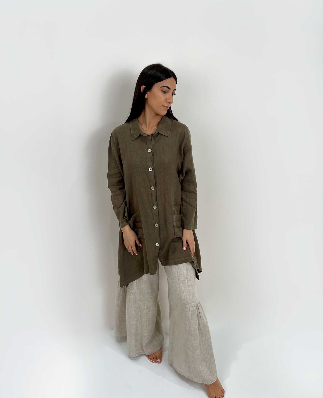 Linen Button Down Shirt, Linen Shirt, Linen Top, Linen Collar Shirt ...