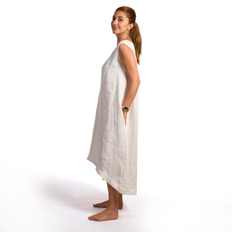 White High-low Hem Summer Linen Dress, Plus Size Linen Dress, Handmade ...