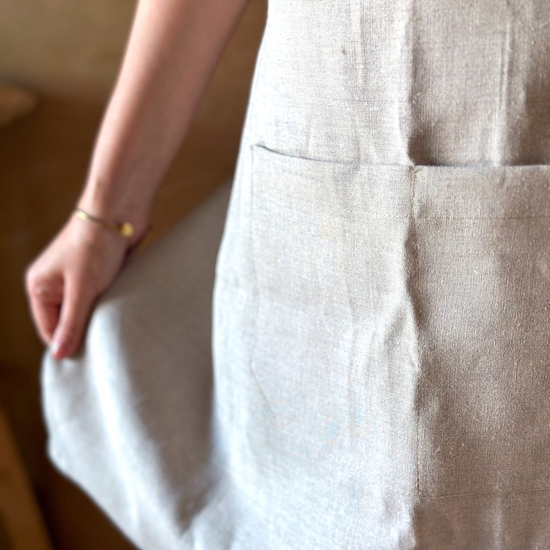 Linen Half Apron With Pockets for Women and Men, Linen Kitchen Apron ...
