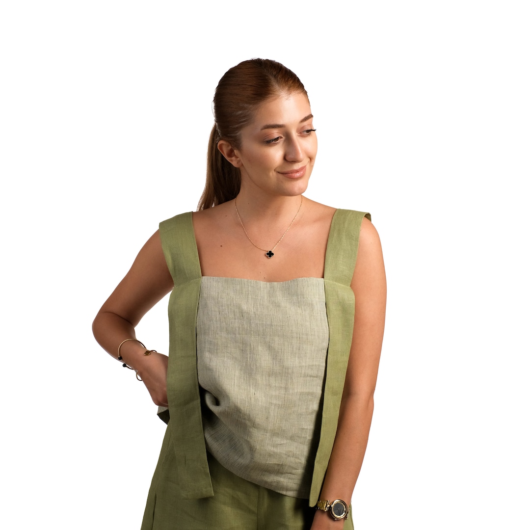 Classic Linen Top Long Straps, Linen Top Handmade Clothing for Women ...