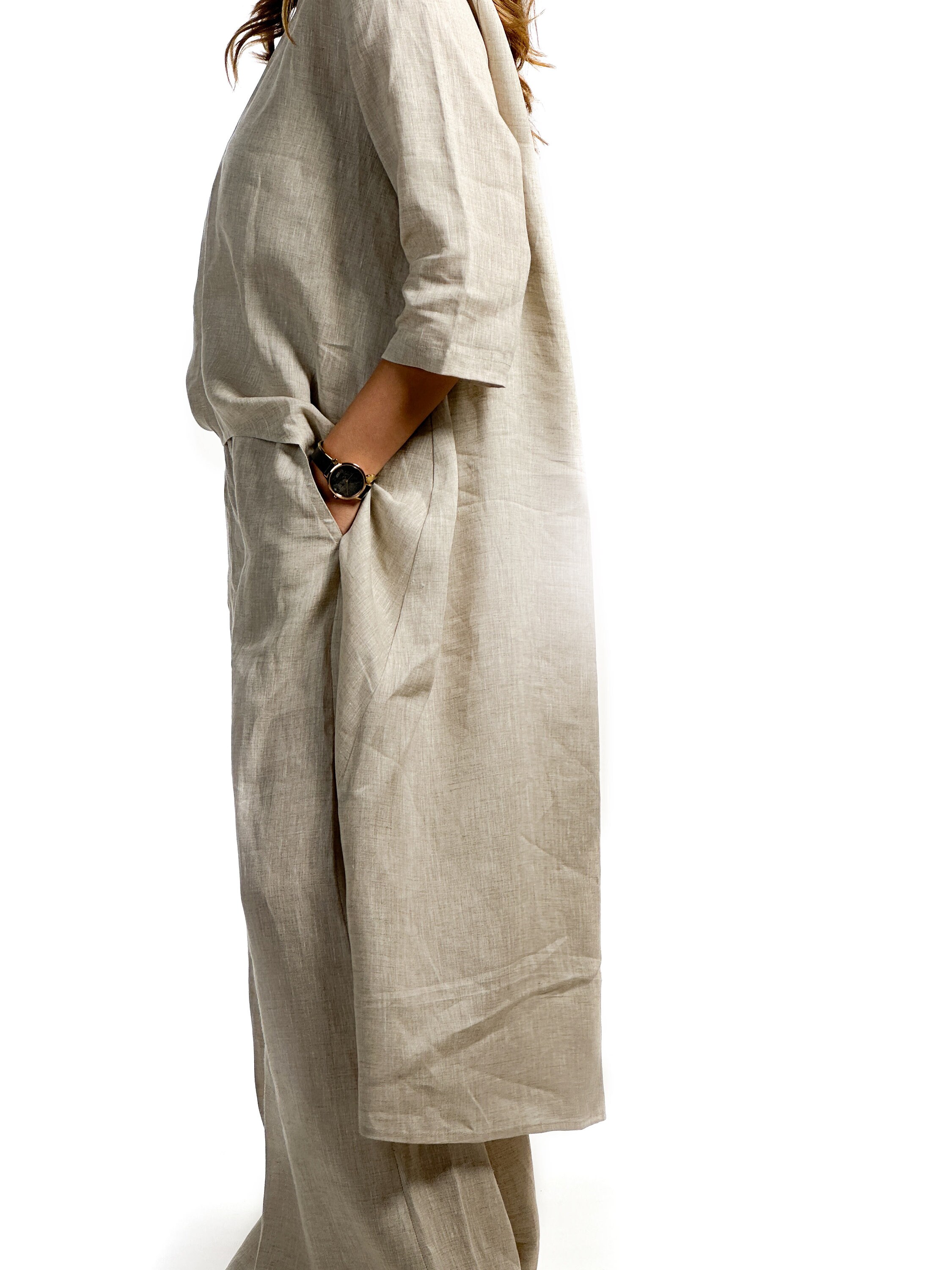 Linen Set Womens Clothing in Various Colors, Elastic Waist Wide Leg ...