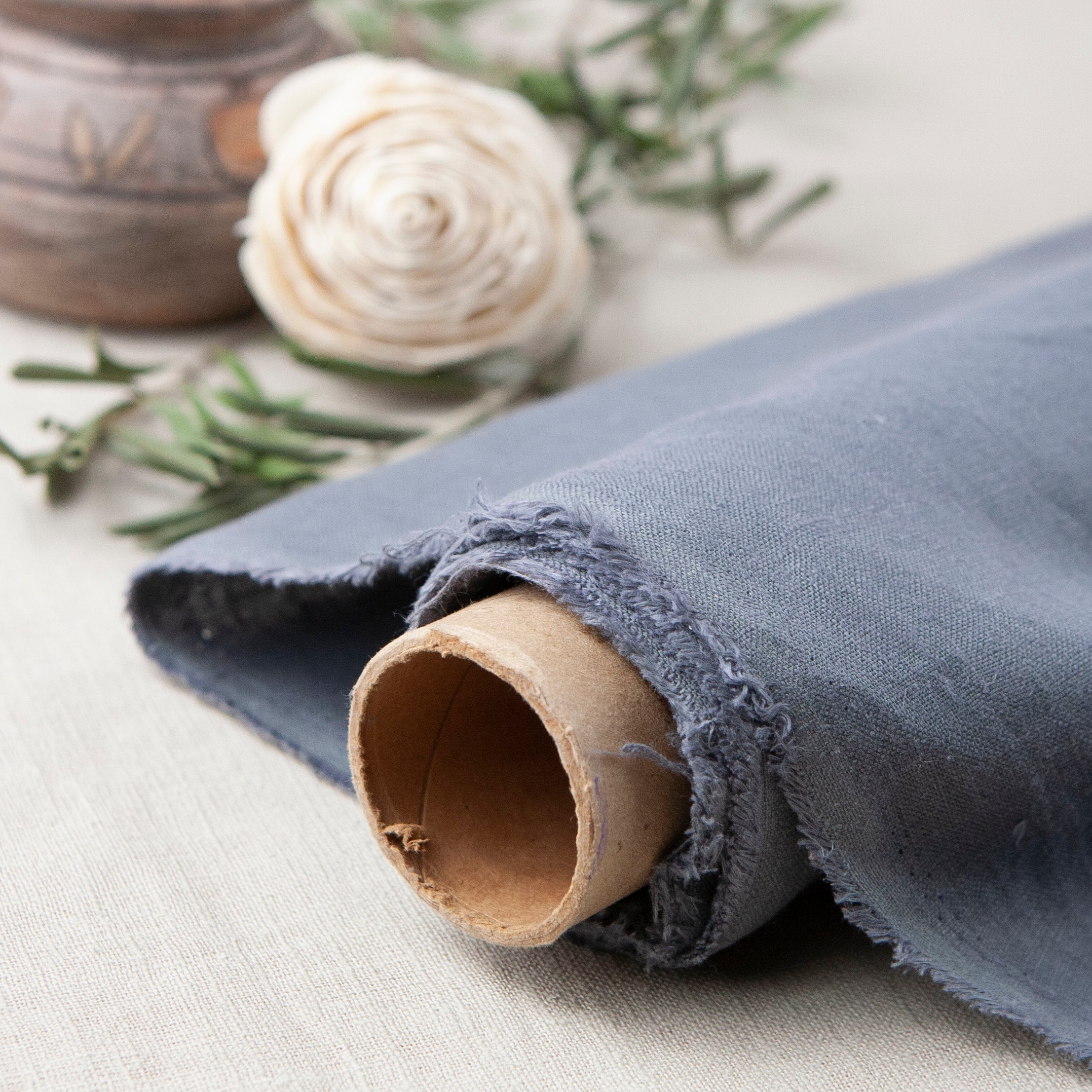 Natural linen Teal fabric by the yard 100% european flax | Etsy