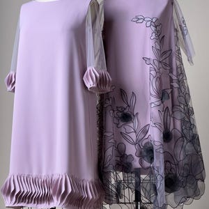 Custom Dress With Diamond Hem on Mesh Sleeves and Bottom, Elegant Lilac ...