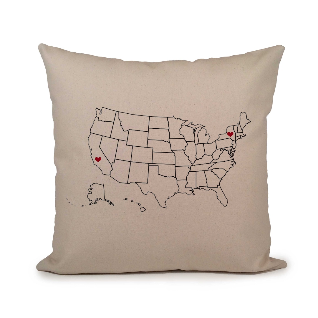 Long Distance Relationship Pillow, Custom US Map Pillow Cover, States ...
