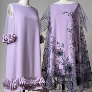 Custom Dress With Diamond Hem on Mesh Sleeves and Bottom, Elegant Lilac ...