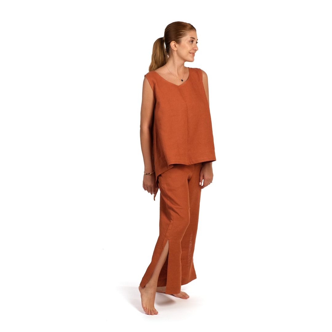 Loose Linen Pants With Splits for Women, Wide Leg Linen Pants for Women ...
