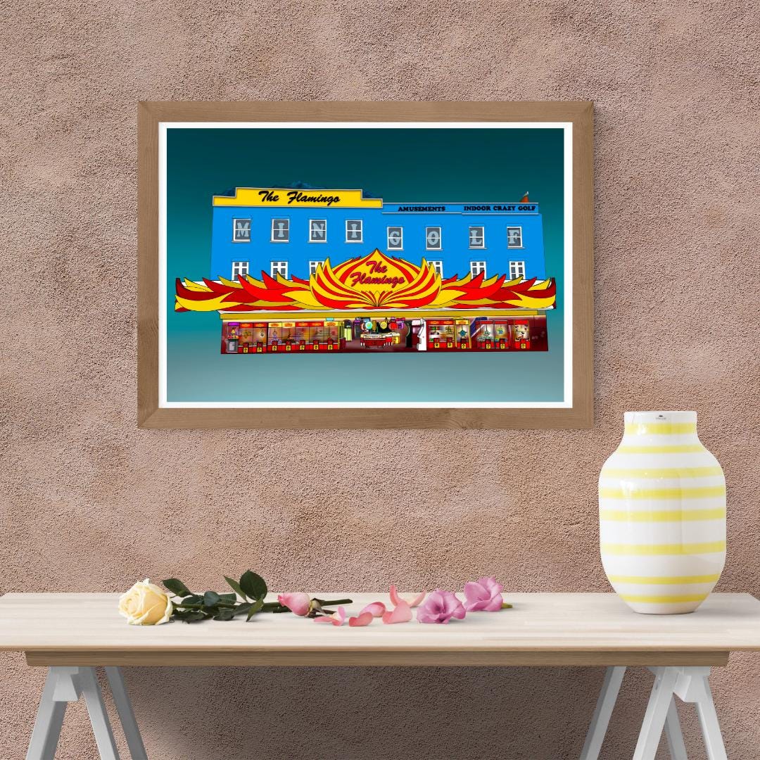 Flamingo Arcade Digital Drawing Colour Print / Kentish Seaside ...