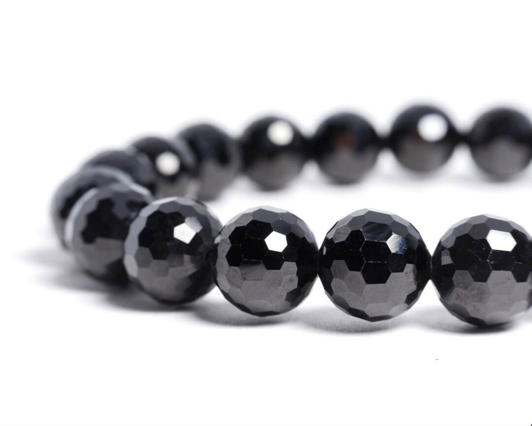 8mm Faceted Black Spinel Stretch Bracelet / Beaded Bracelet for Women ...