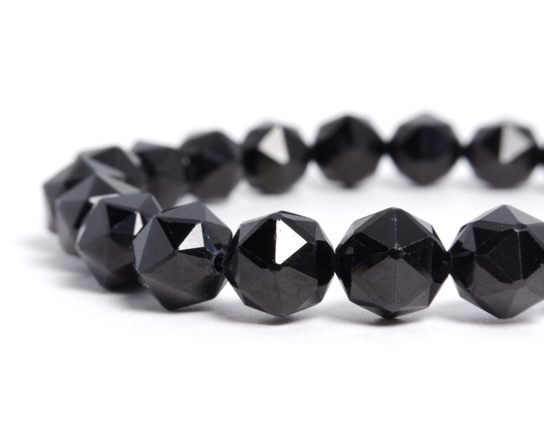 8mm Faceted Black Spinel Stretch Bracelet - Etsy