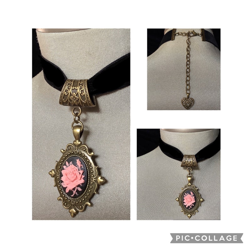 Rose Choker, Gothic Choker, Velvet Choker, Rose Necklace, Pink Rose ...