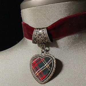 Plaid Choker, Red Velvet Choker, Red Heart Choker, Red Choker, Tartan ...