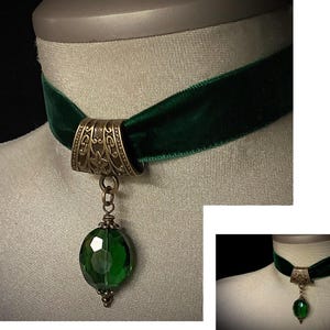 Green Velvet Choker, Green Crystal Choker, May Birthstone, May Birthday ...
