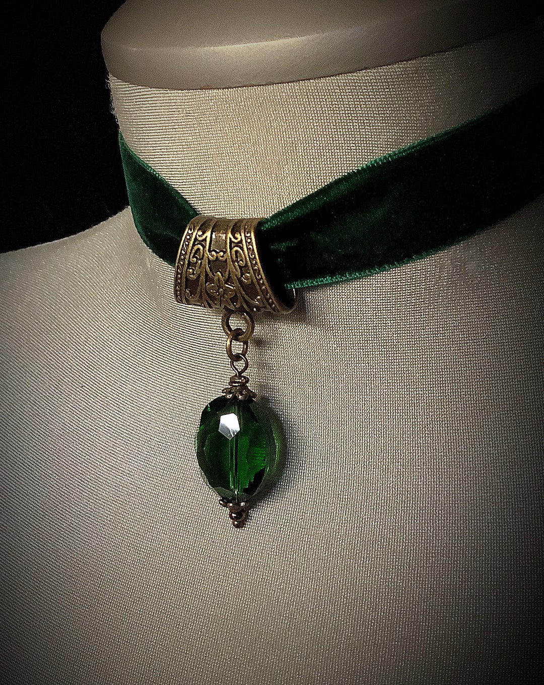 Green Velvet Choker, Green Crystal Choker, May Birthstone, May Birthday ...