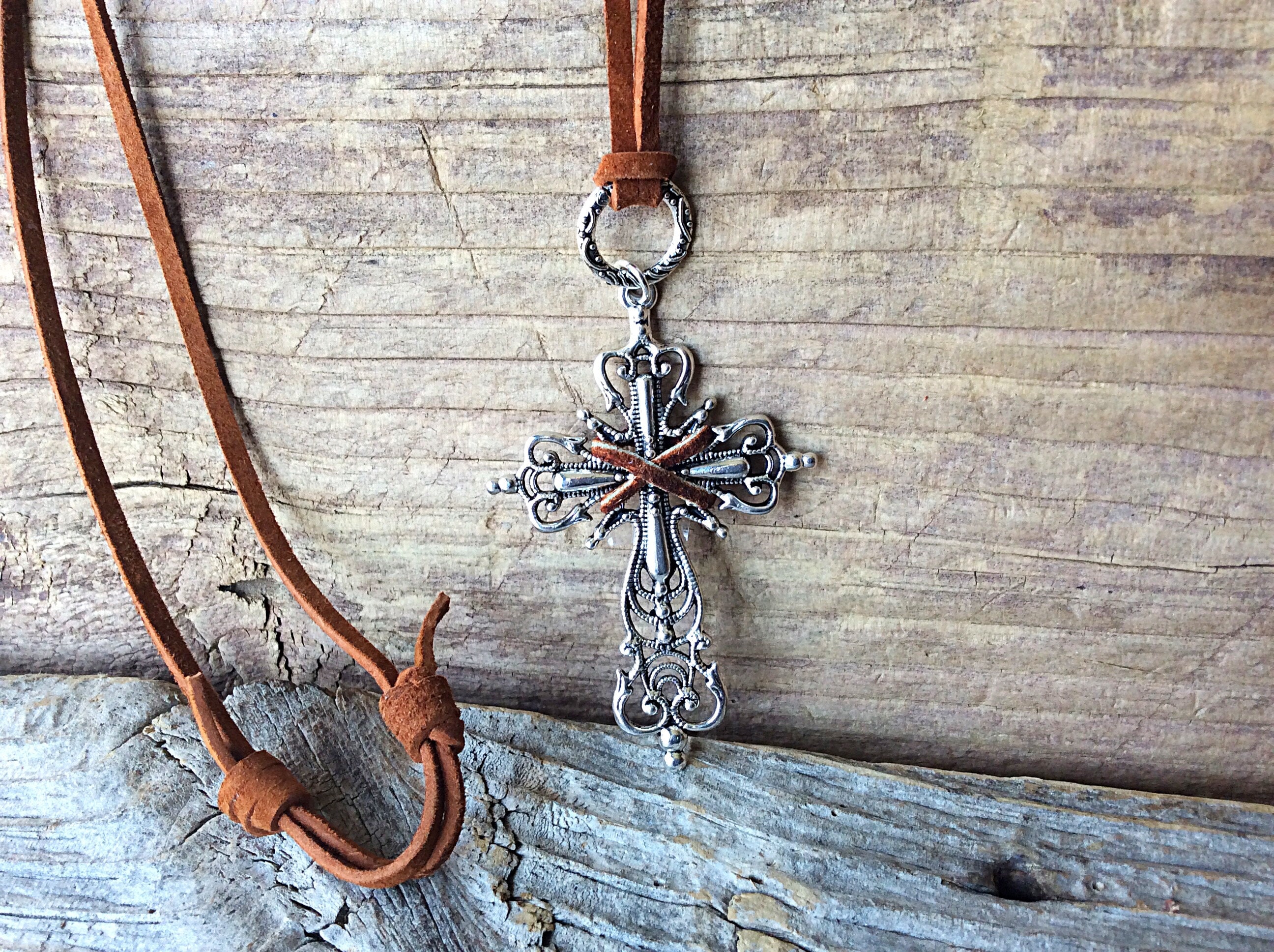 Silver Cross Necklace Rustic Crucifix Crucifix Jewelry Male | Etsy