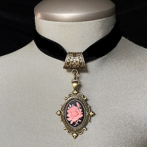 Rose Choker, Gothic Choker, Velvet Choker, Rose Necklace, Pink Rose ...