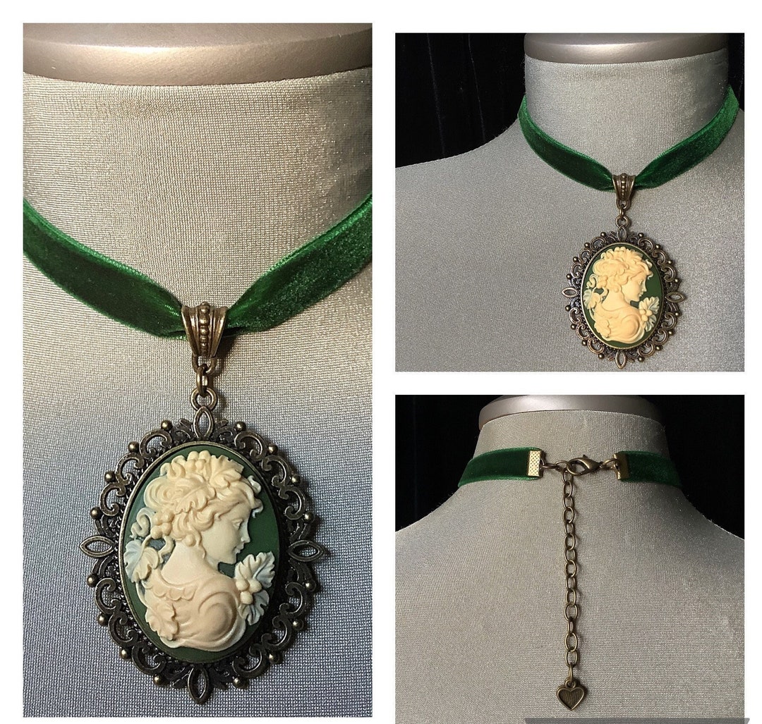 Vintage Green Choker, Victorian Green Necklace, Green Velvet Choker ...