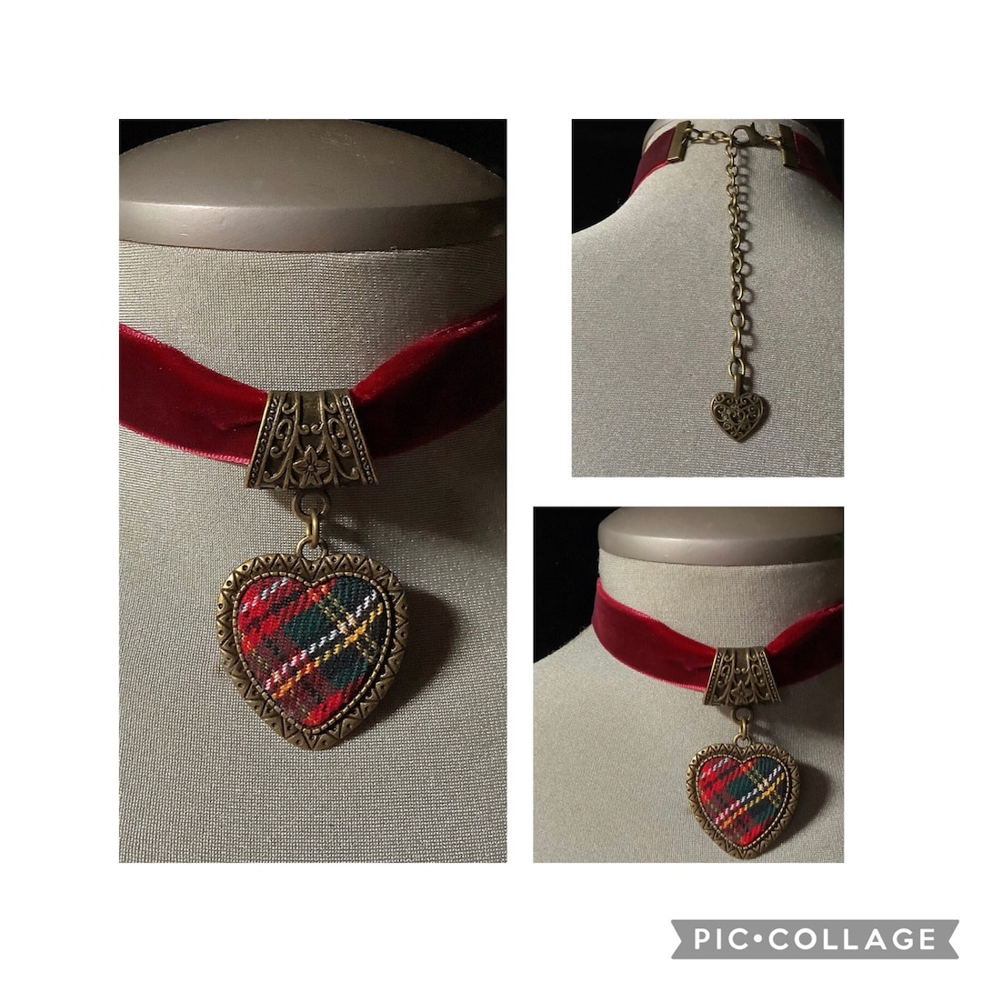 Plaid Choker, Red Velvet Choker, Red Heart Choker, Red Choker, Tartan ...
