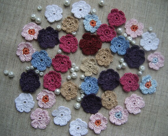 Crochet Appliques Crochet Flowers 25 Small Applique Flowers - Etsy