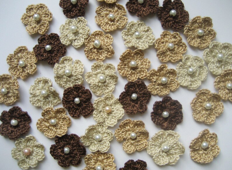 Crochet Appliques Crochet Flowers 50 Small Applique Flowers Cardmaking ...