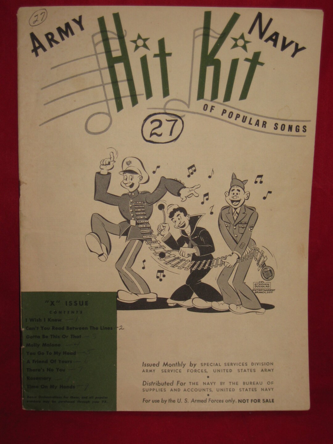 Army Navy Hit Kit of Popular Songs, Military Songbook, "x" Isuue, WWII ...