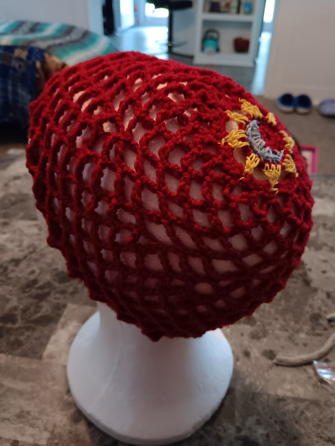 Sun and Moon Crochet Snood in Raspberry Red With Ribbon Tie - Etsy