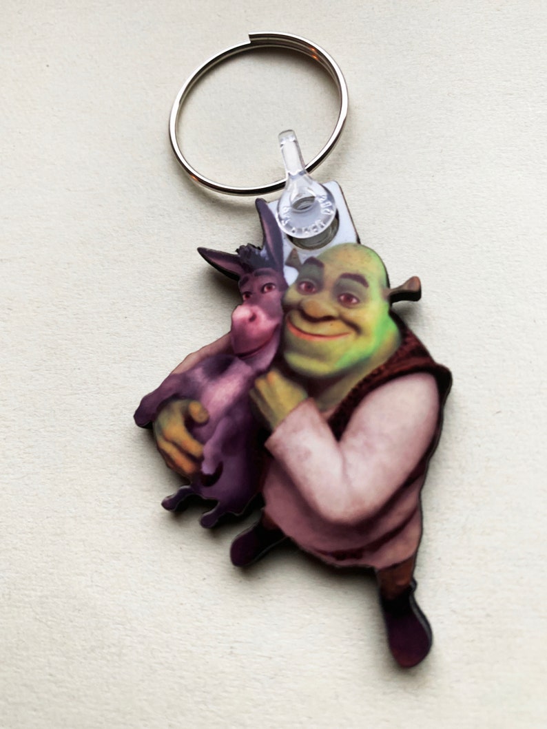 Shrek and Donkey Keyring, Pin Badge and (new) Large Magnet. Can Be ...