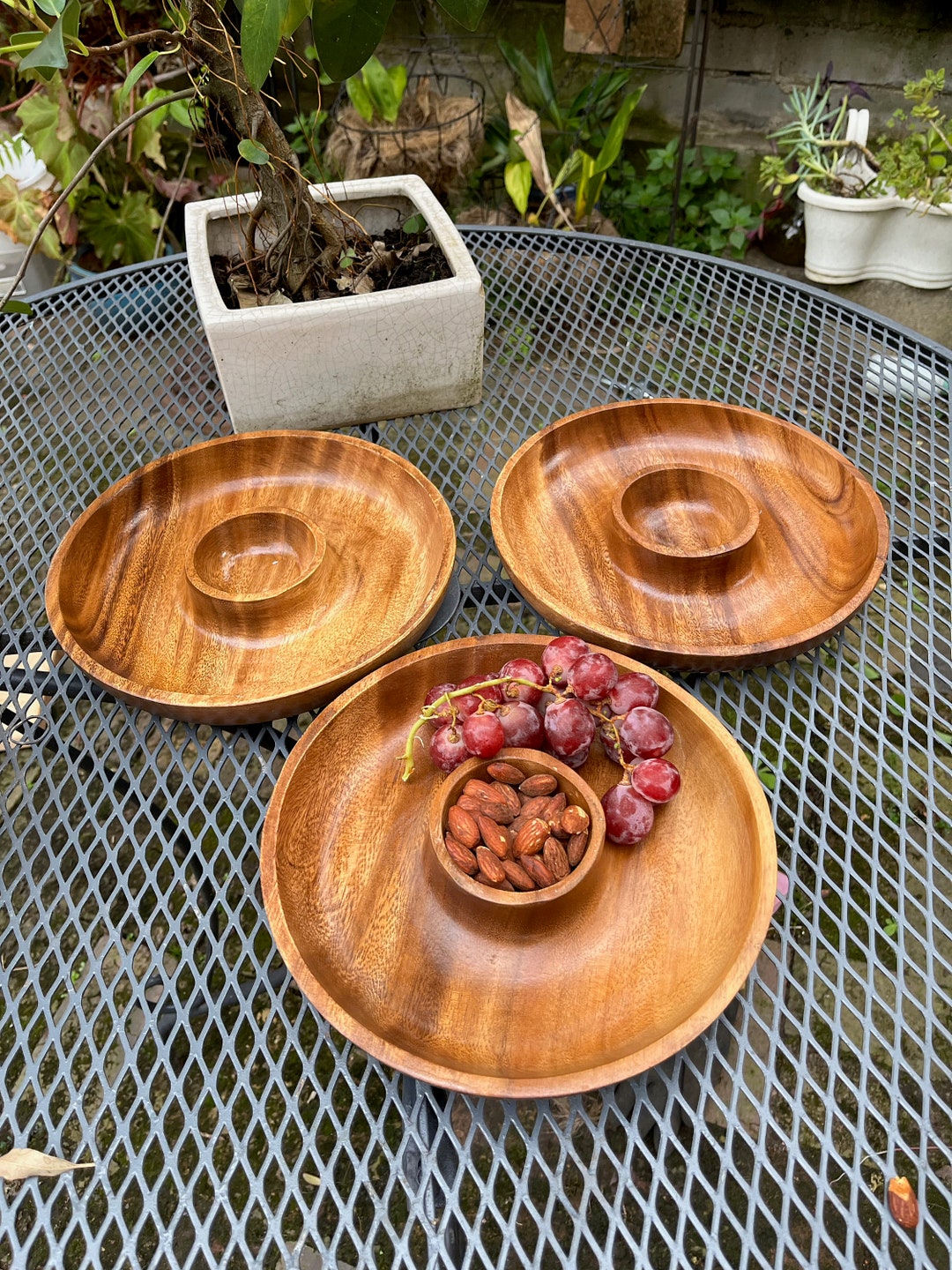 Round Divided Wooden Platter, Wood Tray, Jungalow Decor Boho Handmade ...