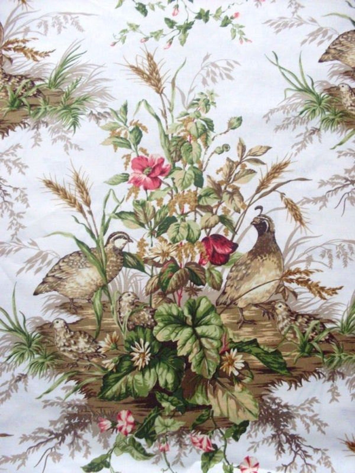 SCALAMANDRE EDWIN'S COVEY Quail Bird Linen Toile Fabric 10 Yards White ...