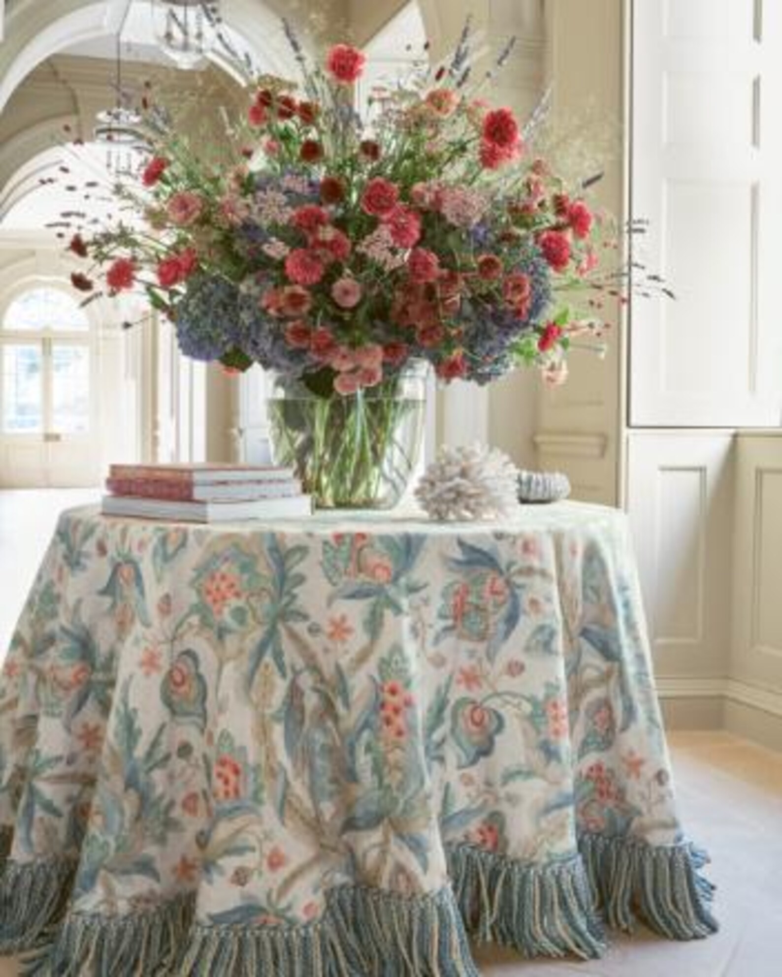 COLEFAX & FOWLER Jacobean Scrolls Linen Print Fabric 10 Yards Old Blue ...