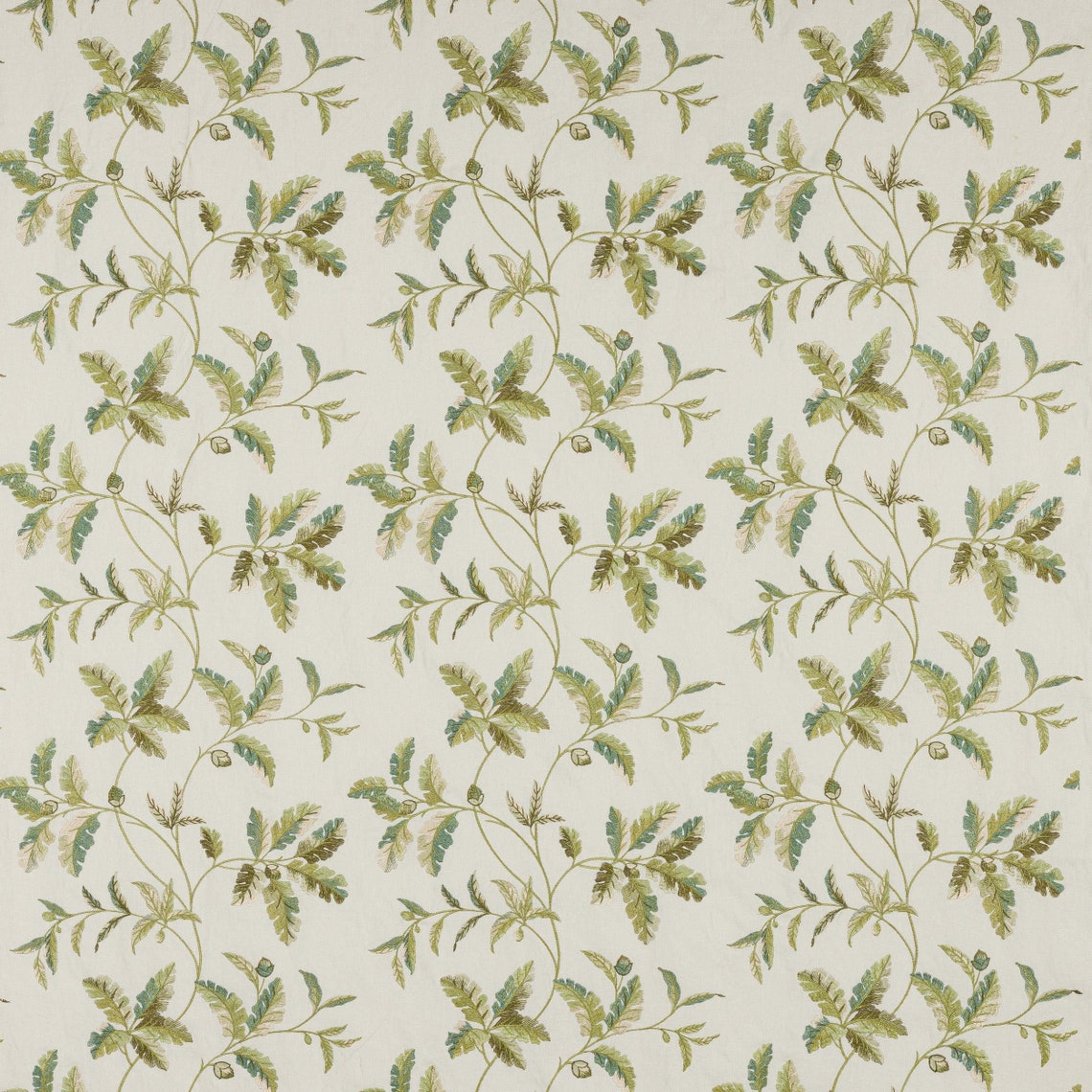 COLEFAX & FOWLER Embroidered Foliage Vines Cotton Linen Fabric 10 Yards ...
