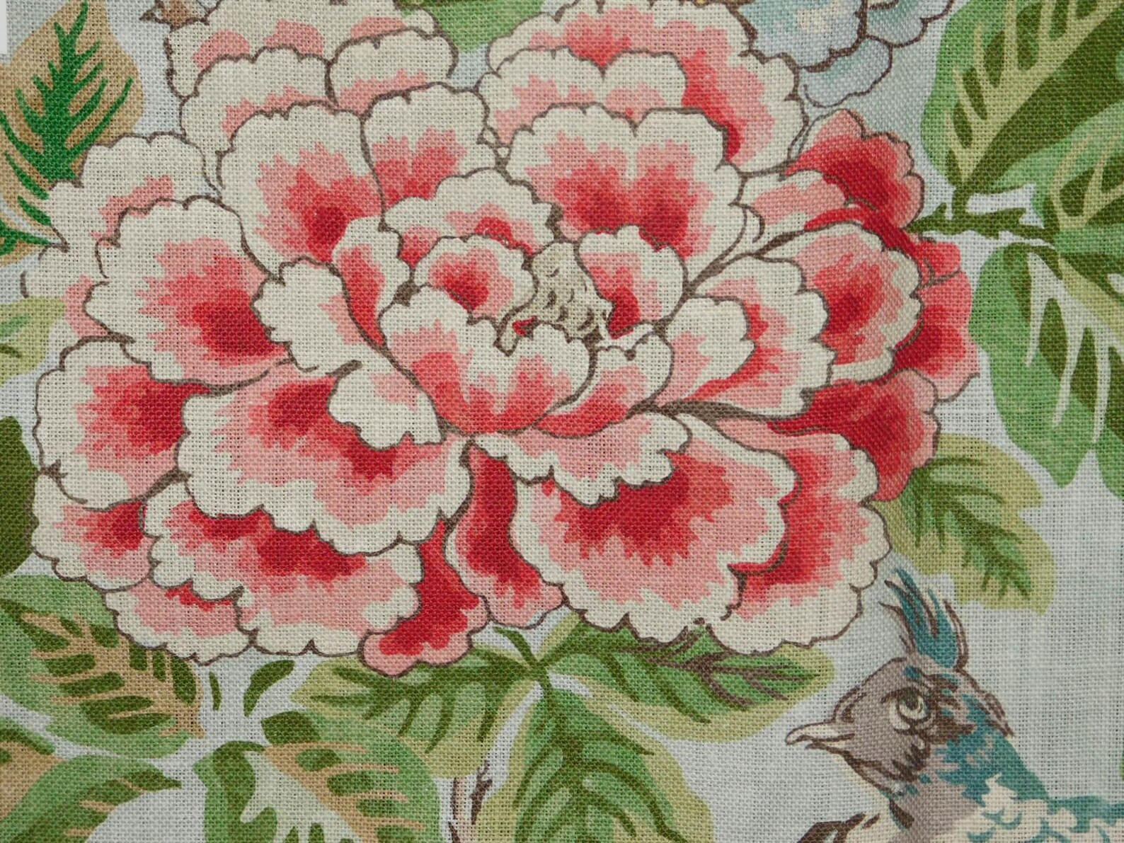 COLEFAX & FOWLER Lovely Birds Floral Linen Print Fabric 10 Yards Aqua ...