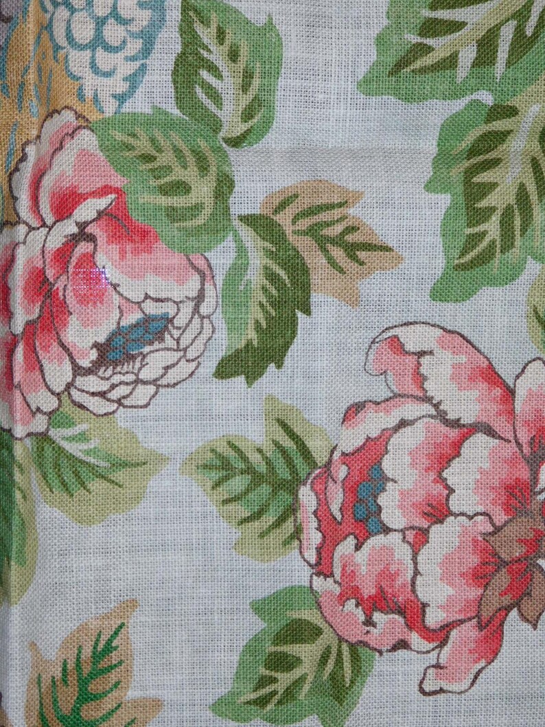 COLEFAX & FOWLER Lovely Birds Floral Linen Print Fabric 10 Yards Aqua ...