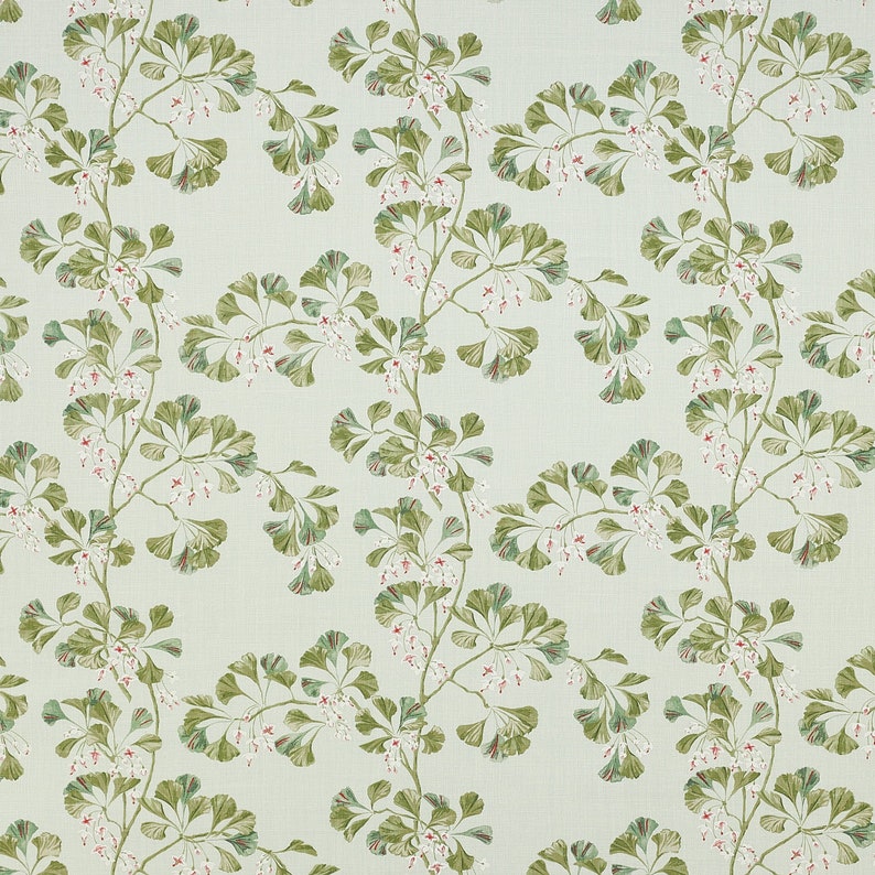 COLEFAX & FOWLER Dainty Leaves and Blossoms Linen Fabric 10 Yards Aqua ...