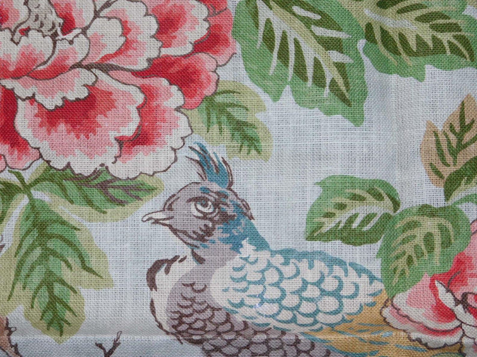 COLEFAX & FOWLER Lovely Birds Floral Linen Print Fabric 10 Yards Aqua ...