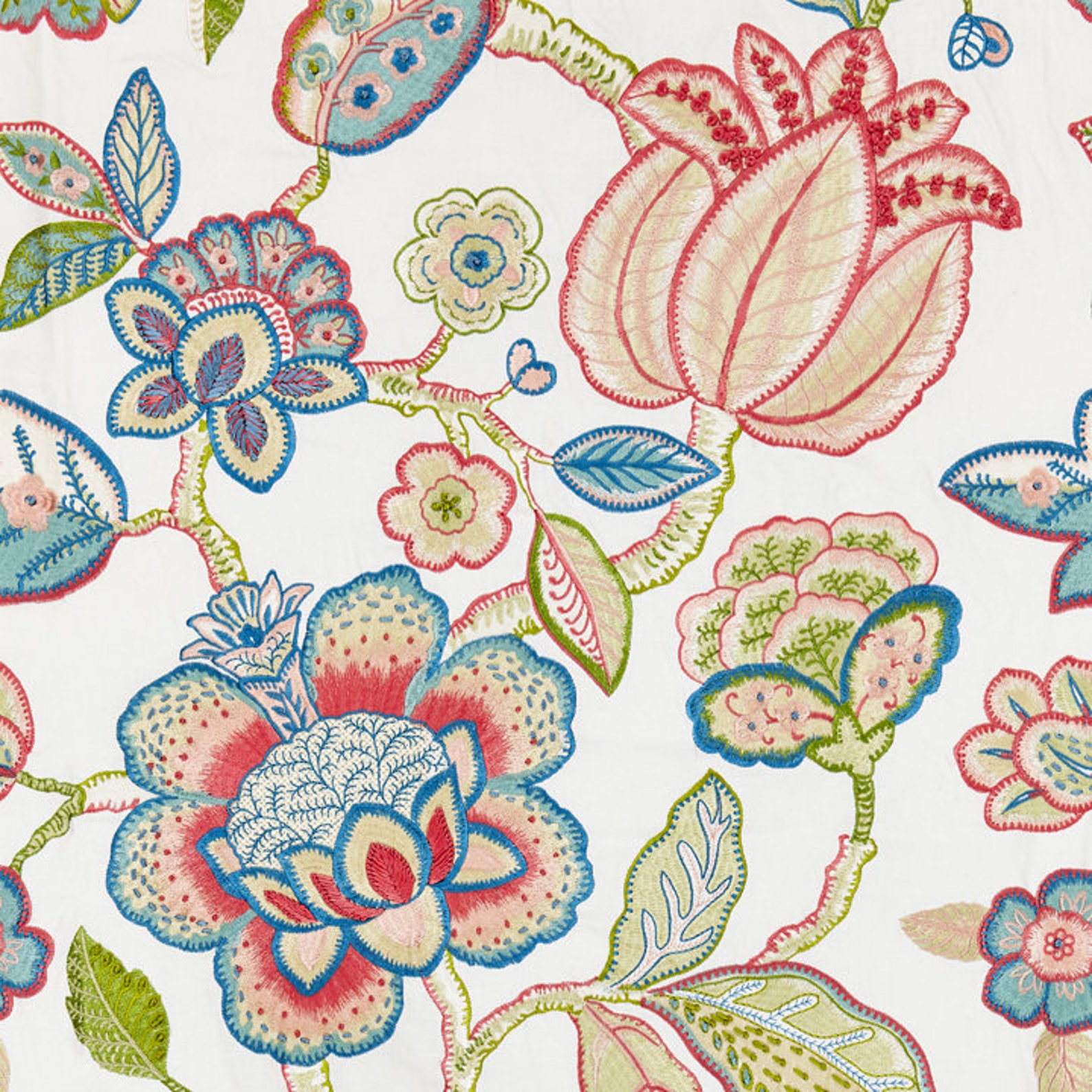 SCALAMANDRE COROMANDEL EMBROIDERY Jacobean Linen Fabric 10 Yards Bloom ...