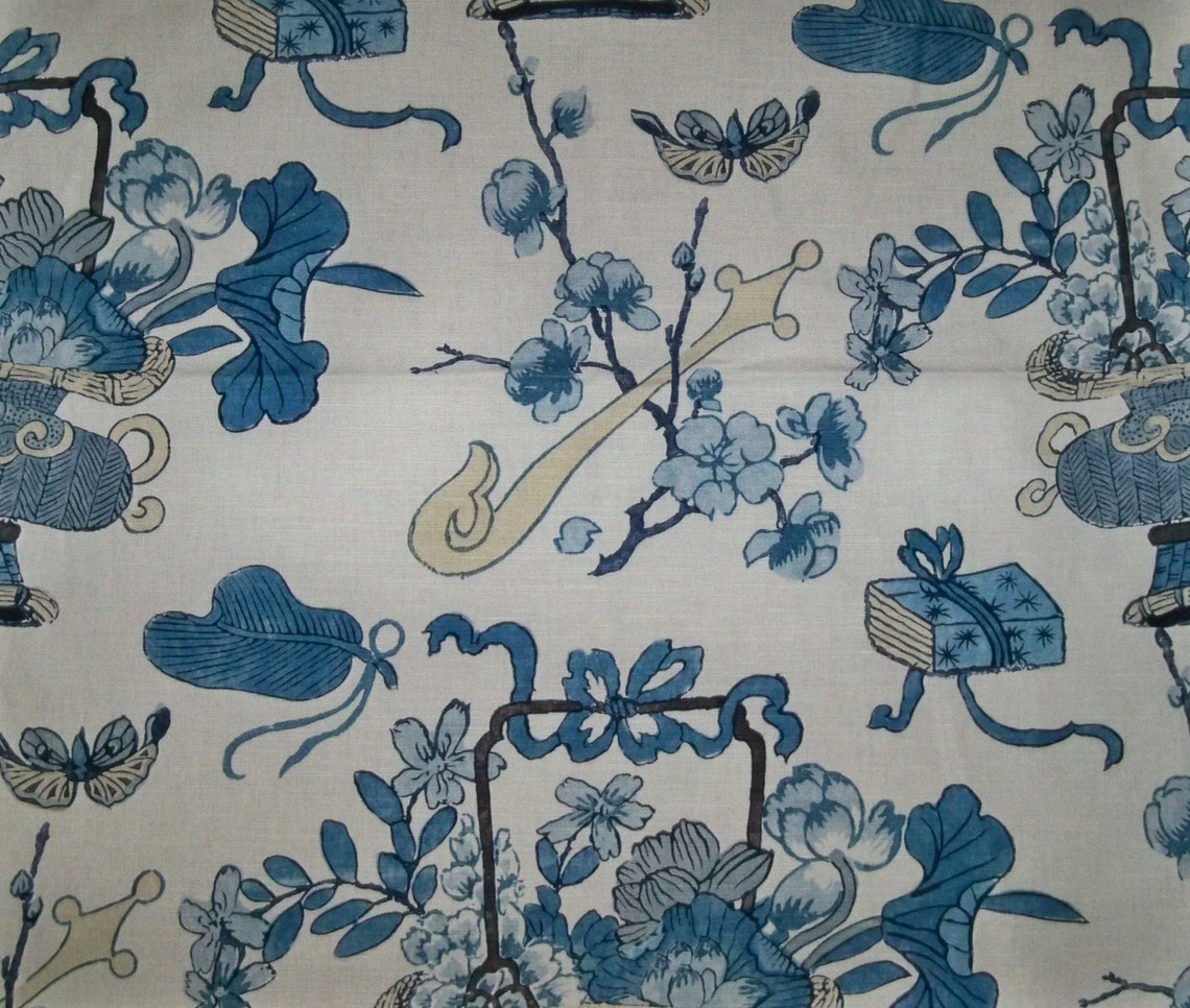 SCALAMANDRE CHINOISERIE SHANGHAI Blossoms Baskets Butterflies Toile ...