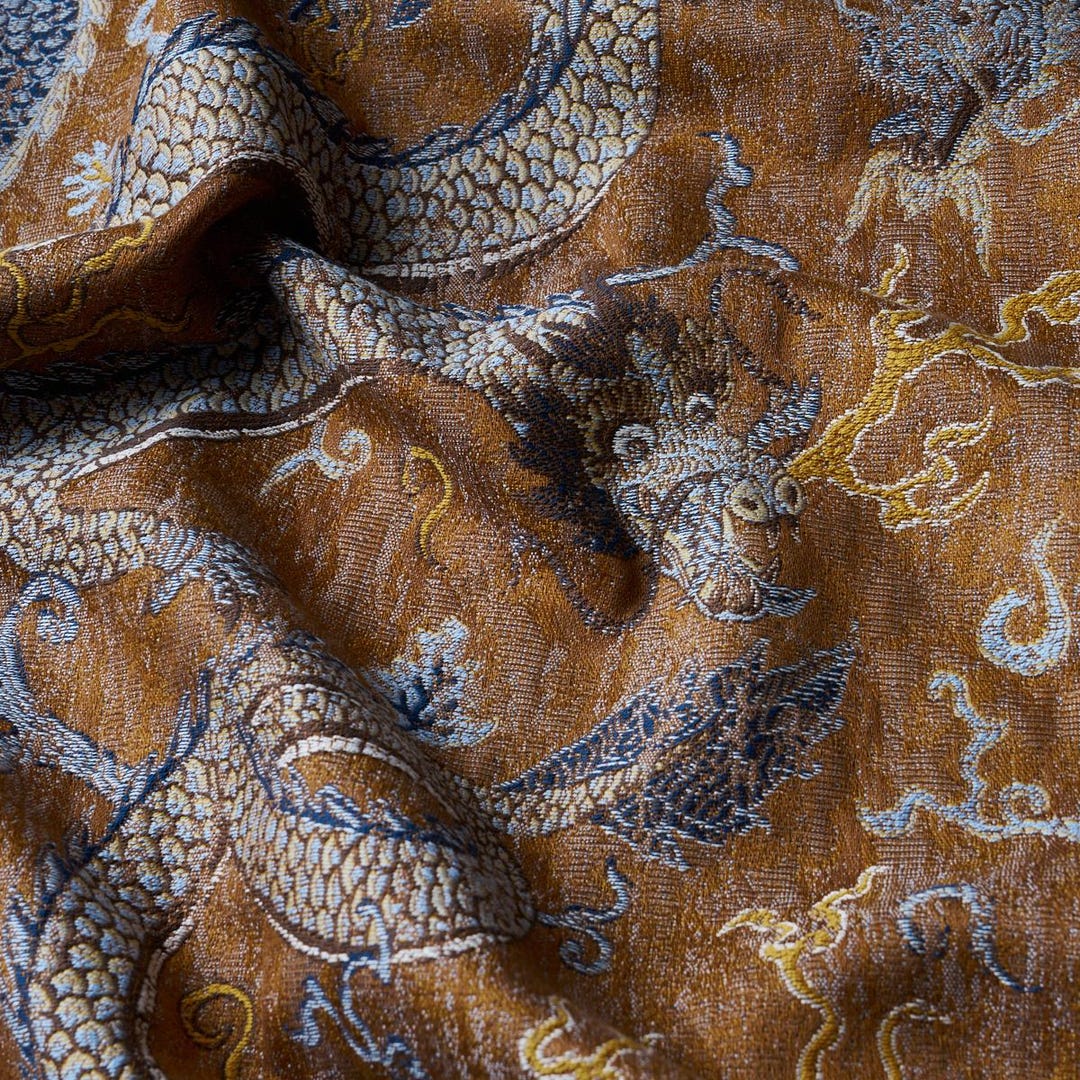 SCHUMACHER Mythical Chinoiserie Dragon Serpents Jacquard Weave Fabric 3 ...