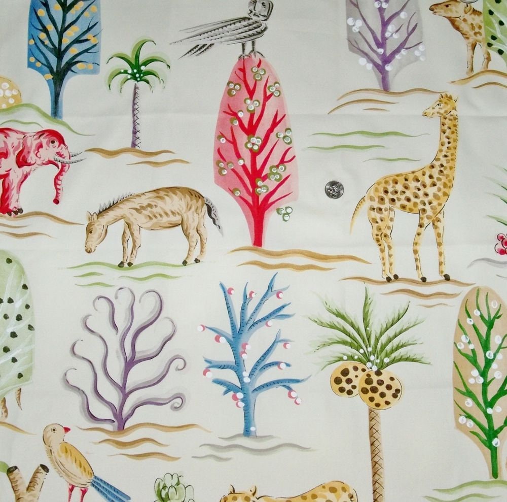 CLARENCE HOUSE SIGNATURE Whimsical Elephants Tigers Giraffes Cotton ...