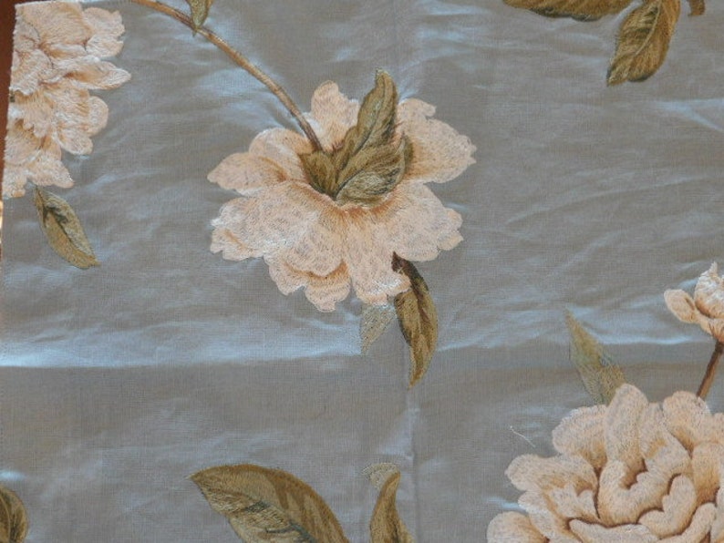 COLEFAX & FOWLER Shabby Cabbage Roses Embroidered Linen Fabric 3 Yards ...