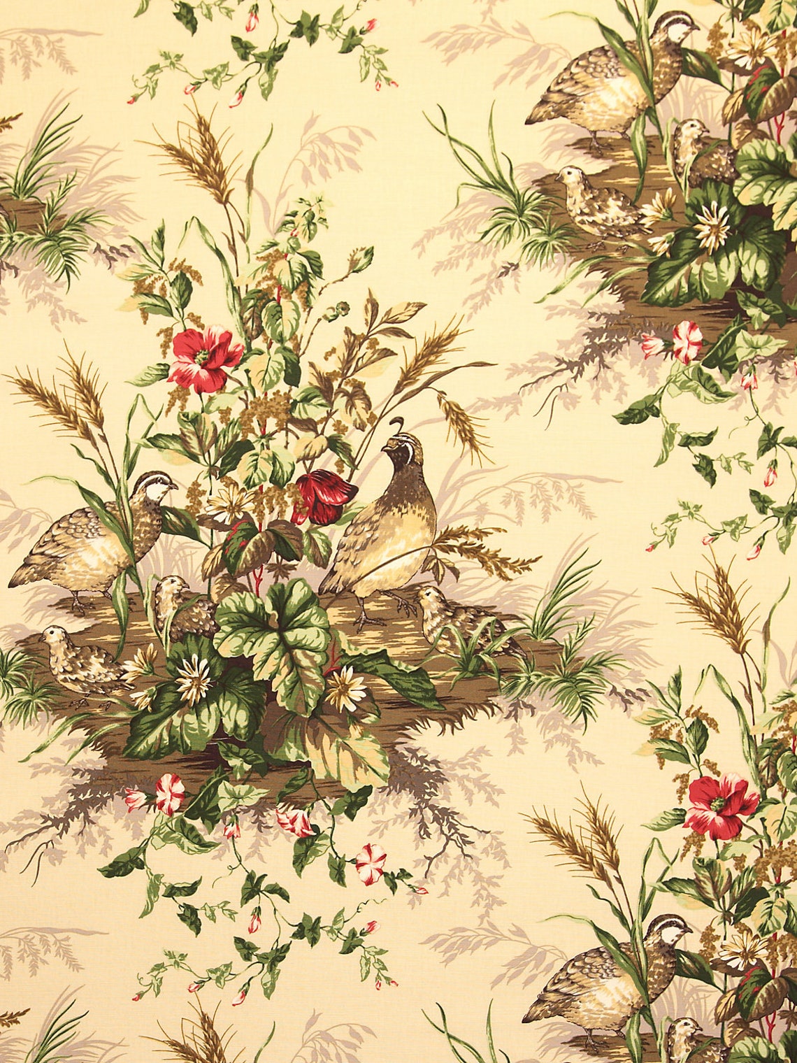 SCALAMANDRE EDWIN'S COVEY Quail Bird Linen Toile Fabric 10 Yards Sisal ...