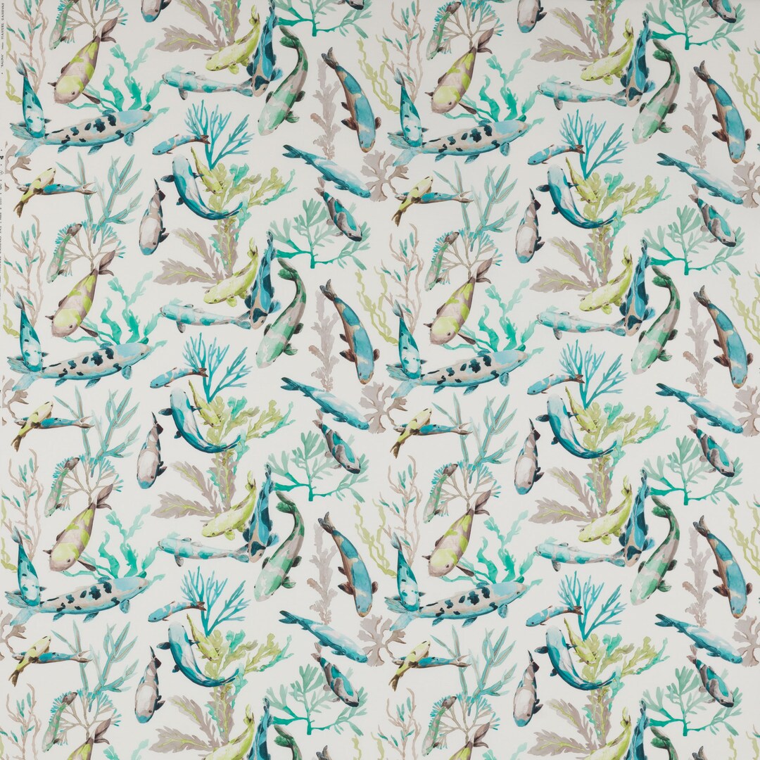 MANUEL CANOVAS TROPICAL Fish Indoor Outdoor Toile Fabric 10 Yards Aqua ...